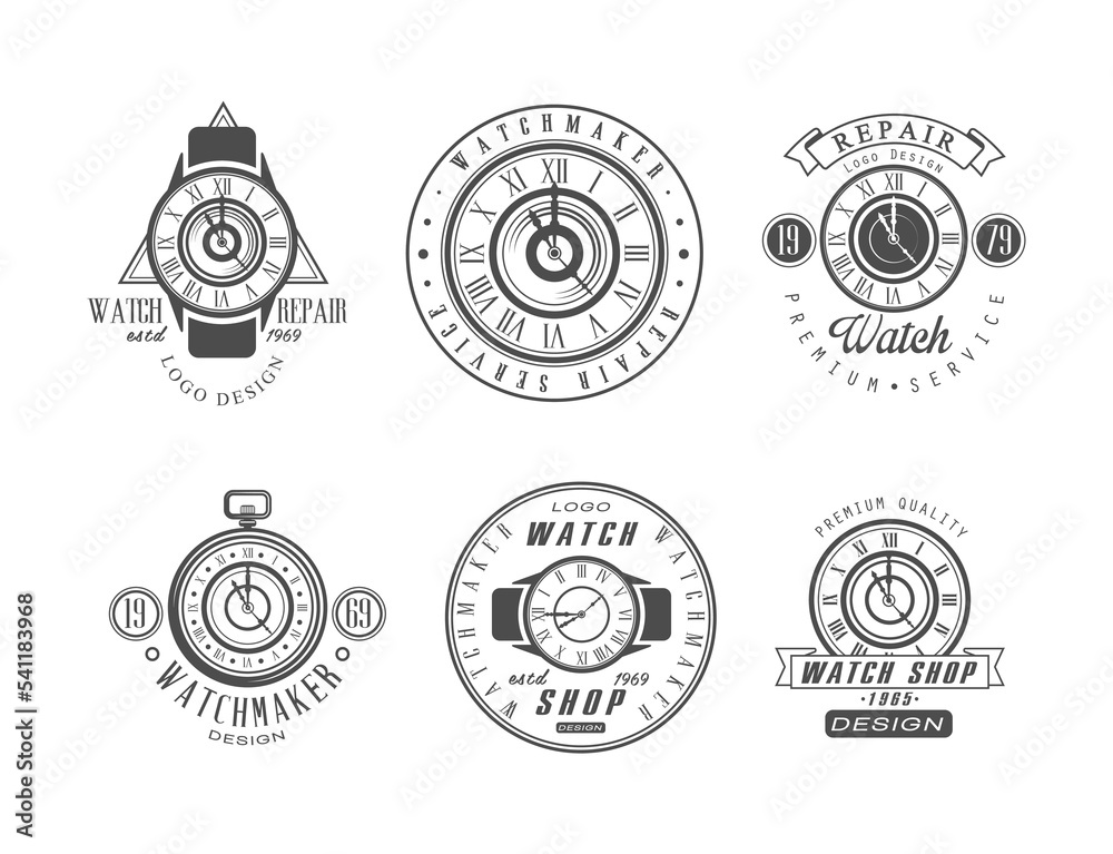Vintage Watch Shop and Store Logo Design with Clock Dial and Hands in ...