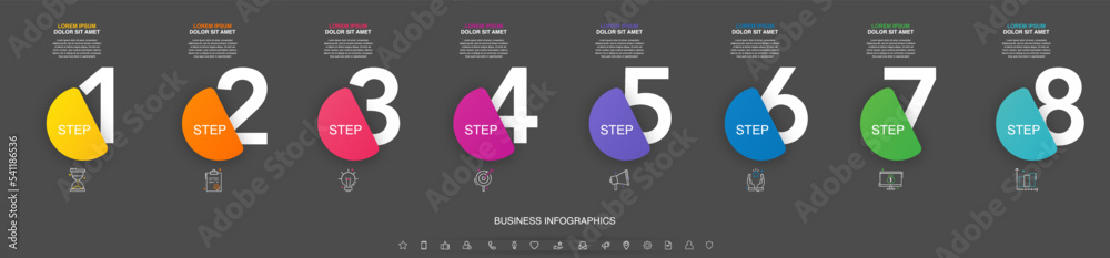 Modern vector flat illustration. Infographic numbers template with 8 ...