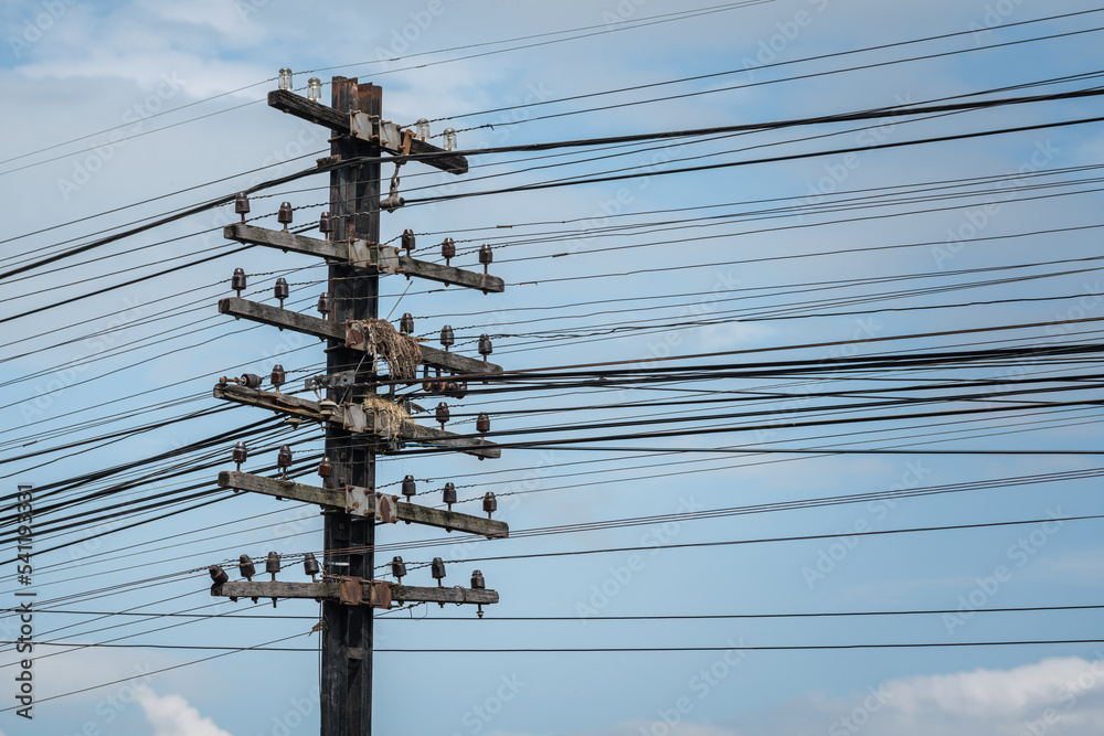 Communication cable line of the train transport traffic signal on the ...
