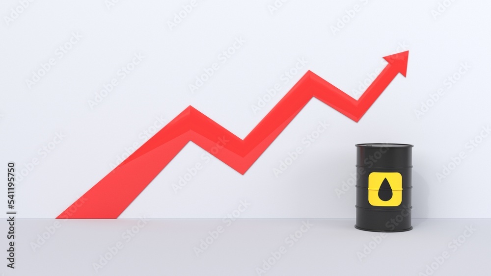 Oil barrel with red arrow up chart 3D illustration. Stock Illustration ...