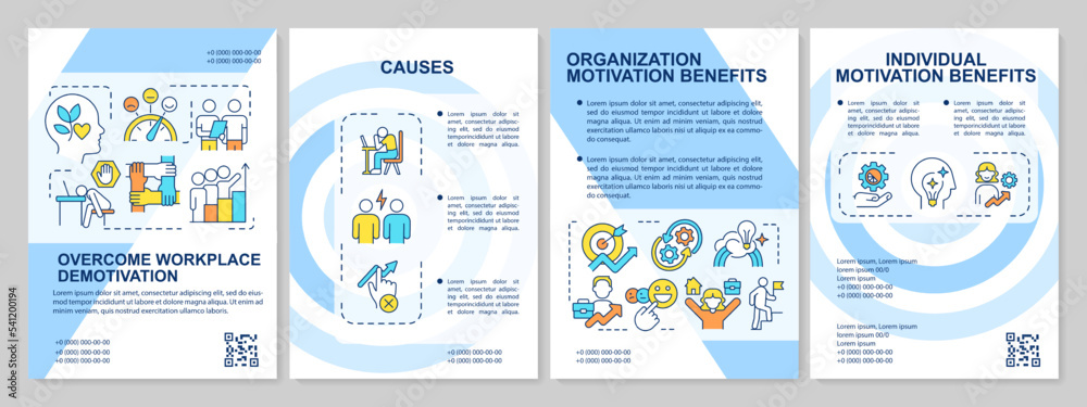Overcome employees demotivation blue brochure template. Engagement ... Overcome employees demotivation blue brochure template. Engagement ...