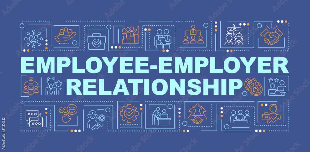 Employee-employer relationship word concepts dark blue banner ...