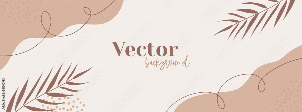 Minimal long banner in neutral colors. Abstract organic shapes, palm ...