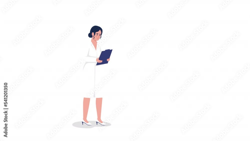 Animated female physician character. Medical specialist with tablet ...