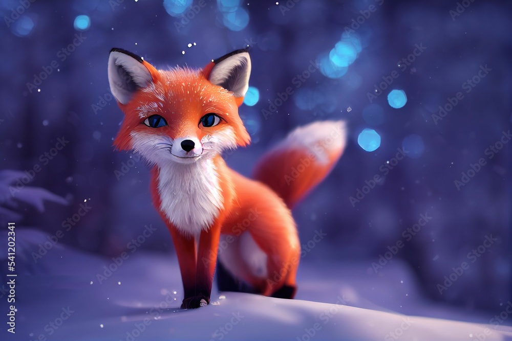 AI-Generated hyper-realistic 3D illustration of a cute fox in the snow ...