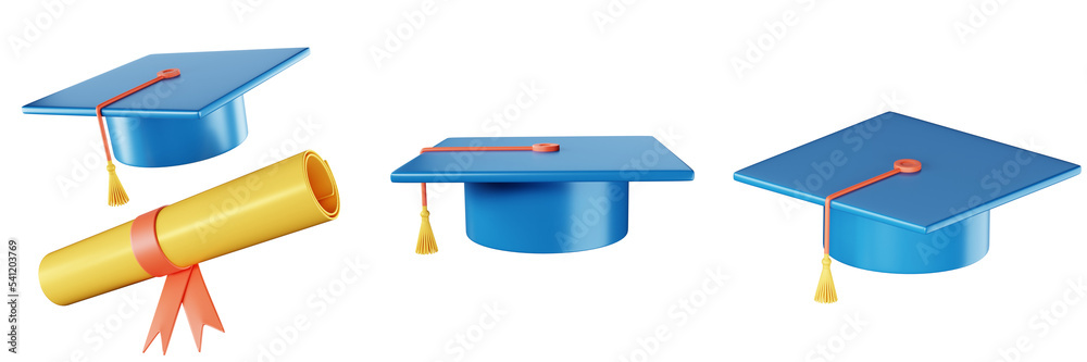 Degree Cap 3D icon set multiple views, Multiple angles of Degree Cap ...