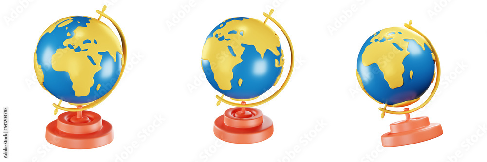 Globe 3D icon set multiple views, Multiple angles of globe icon on ...