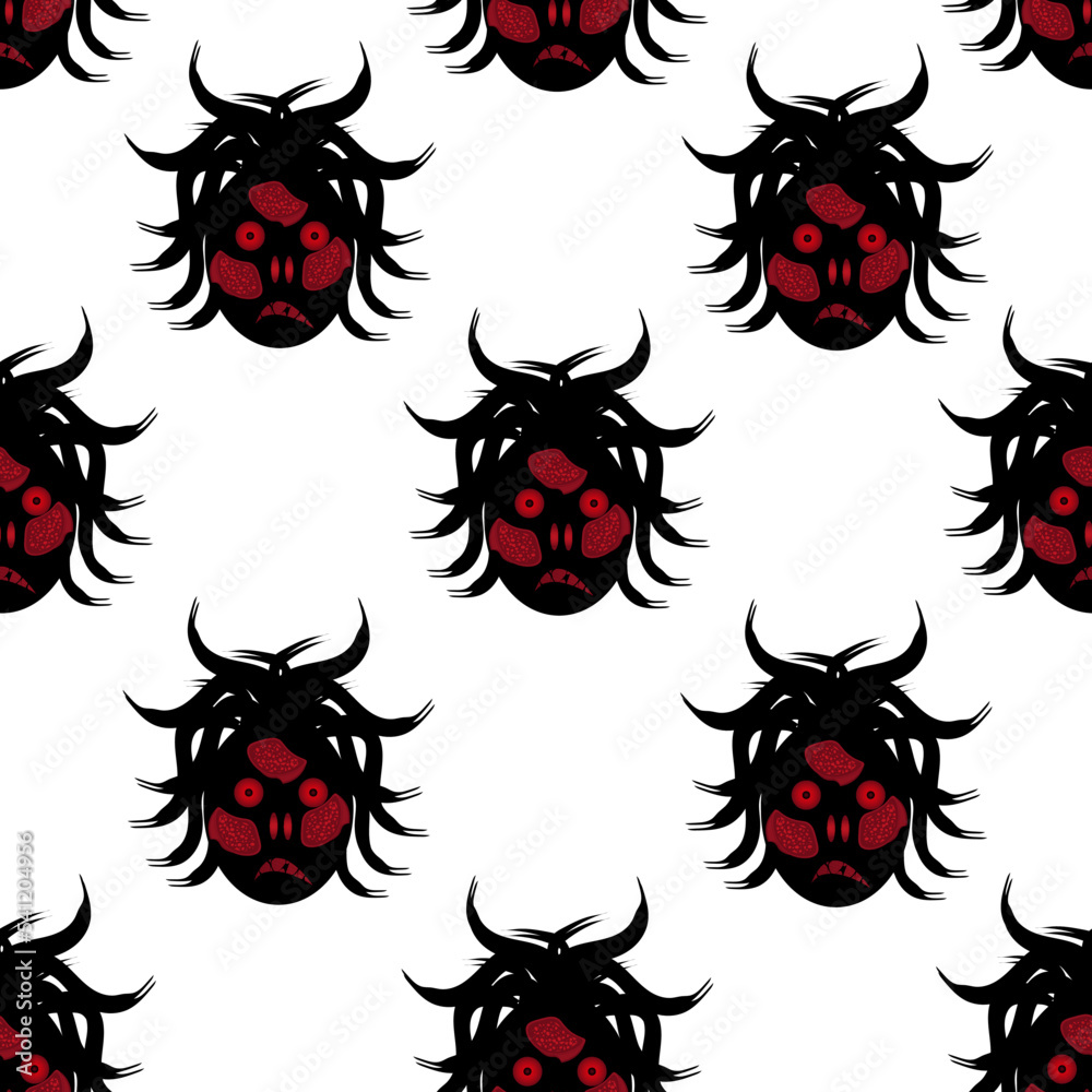 Seamless background with head of a monster with red eyes, open wounds ...