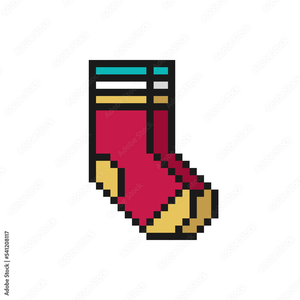 Football or soccer socks icon in pixel art design isolated on white ...