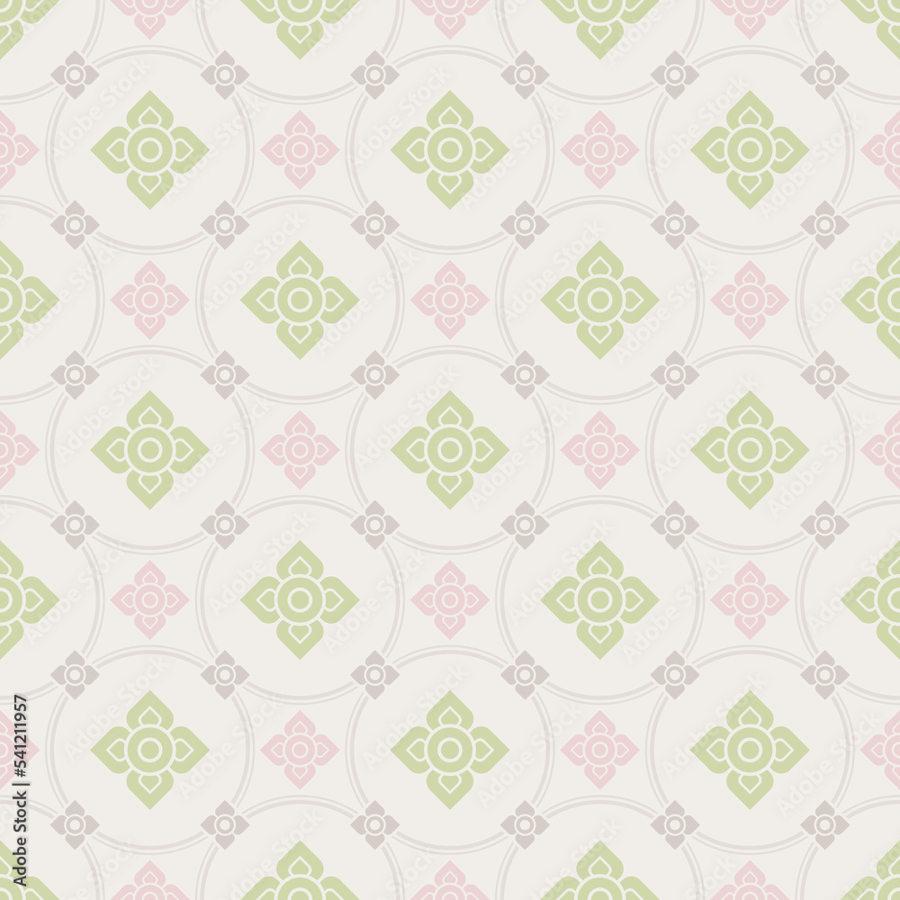 Seamless modern Thai art pattern. A diamond-shaped flower is enclosed ...