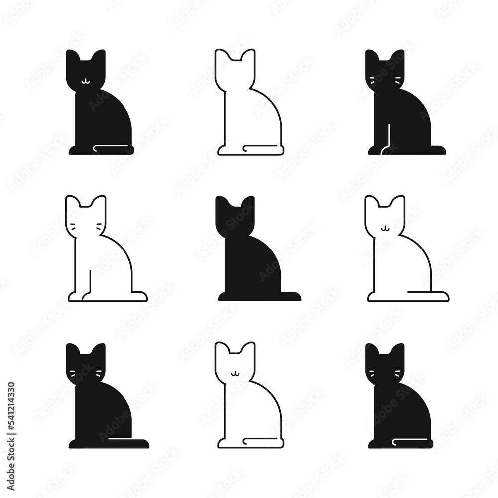 Cat vector set. Black and outline cat, kitten silhouette Stock Vector ...