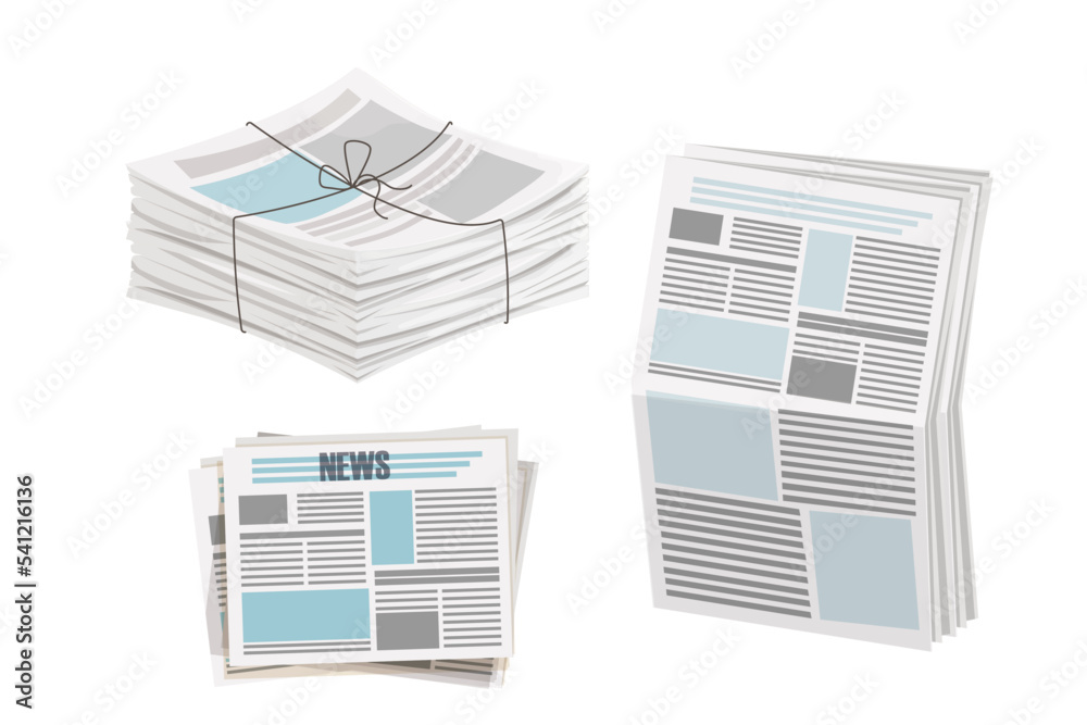 Set Newspaper pile, stack of magazine with rope in cartoon style ...