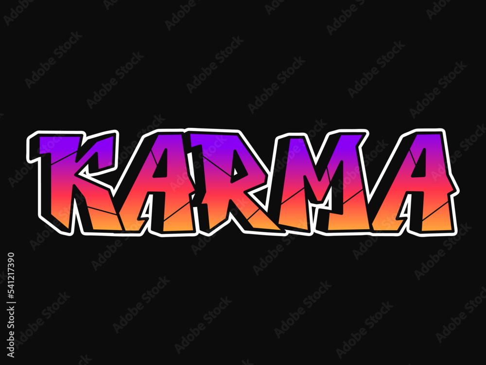 Karma word trippy psychedelic graffiti style letters.Vector hand drawn ...