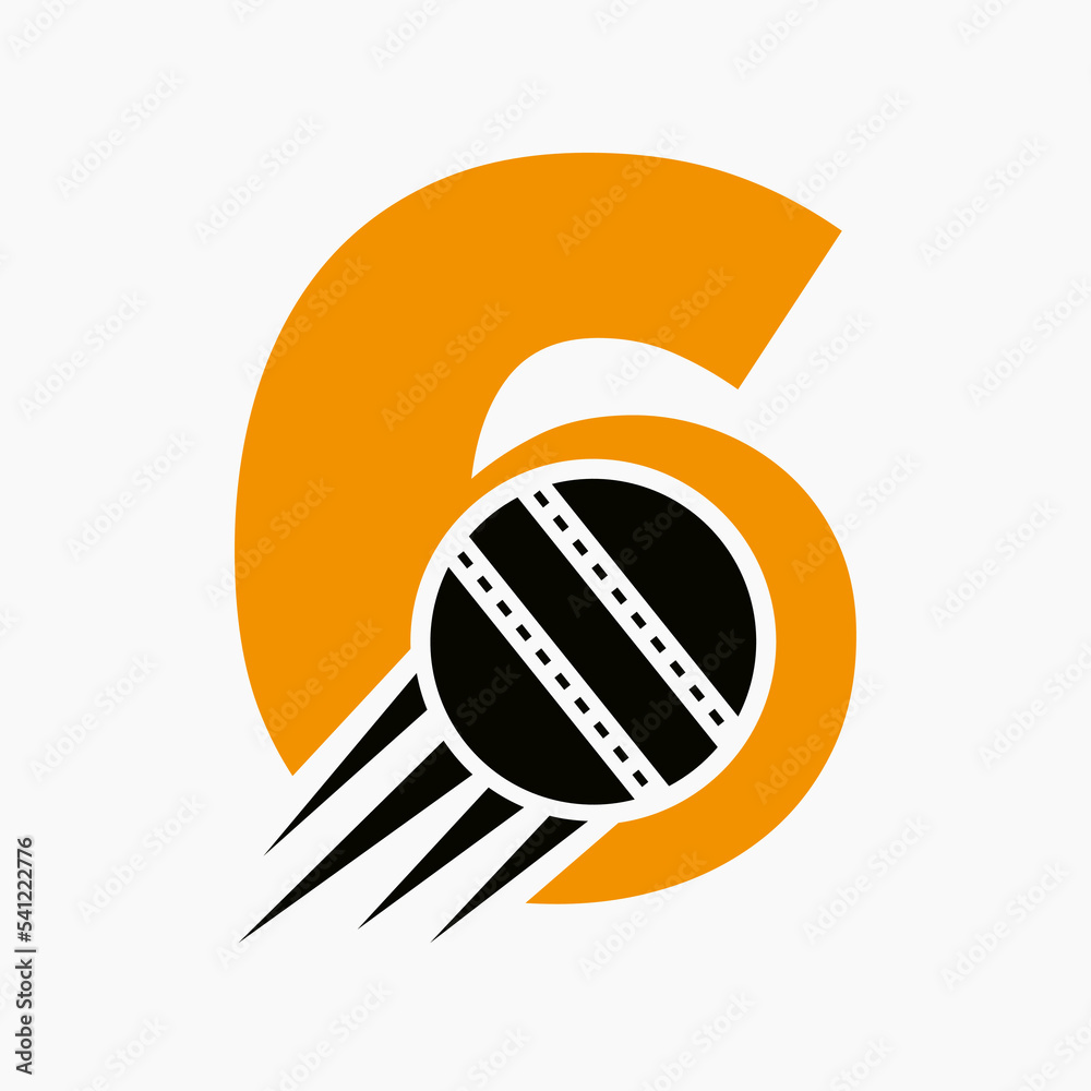Letter 6 Cricket Logo Concept With Moving Cricket Ball Icon. Cricket Sports Logotype Symbol ...