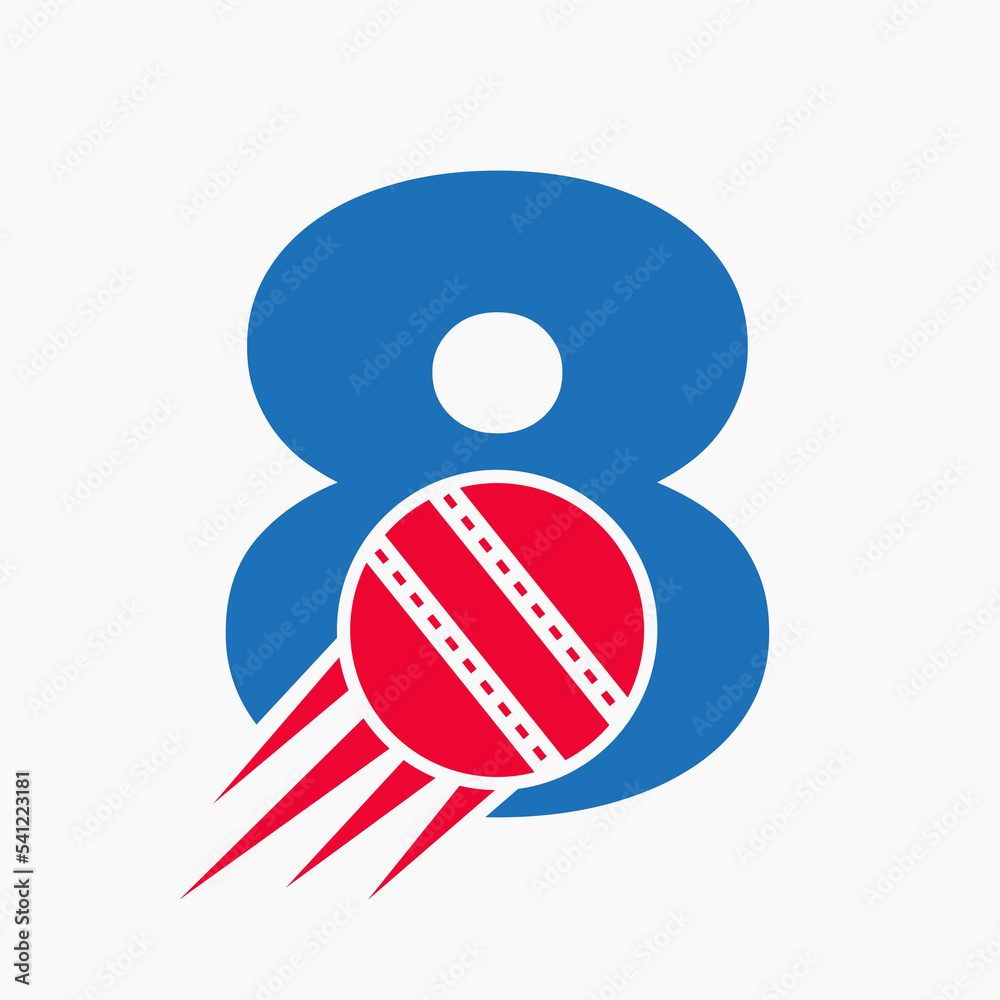 Letter 8 Cricket Logo Concept With Moving Cricket Ball Icon. Cricket ...