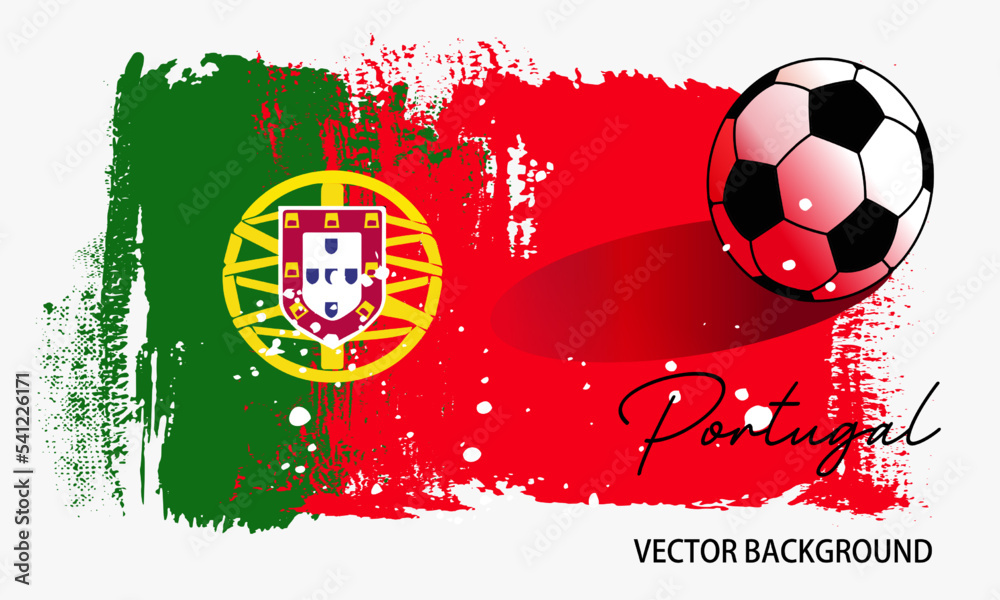 football or soccer on PORTUGAL flag, background from paint brushes flag ...