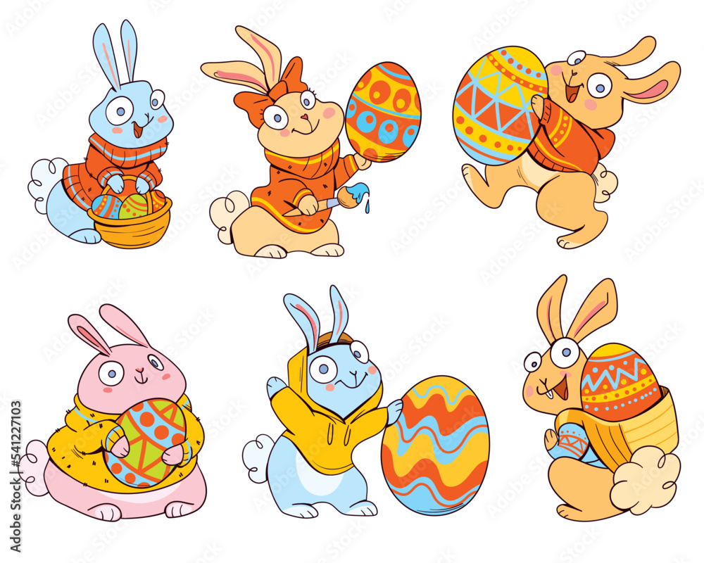 Cute Easter Bunny. Colorful cartoon characters. Funny vector ...