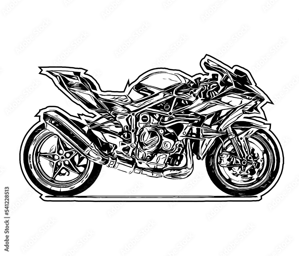 Kawasaki Ninja H2R Black and White Vector vector de Stock | Adobe Stock
