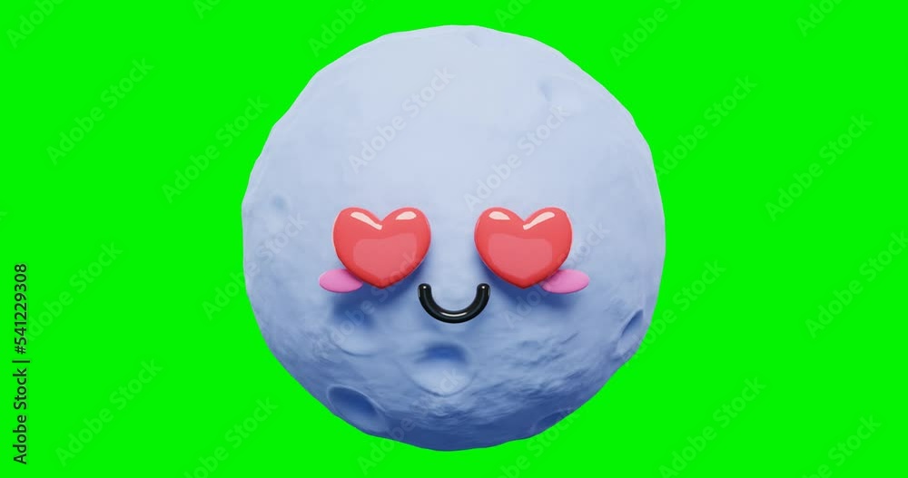 Looped 3d Cute and adorable moon emoji character emoticons with green ...