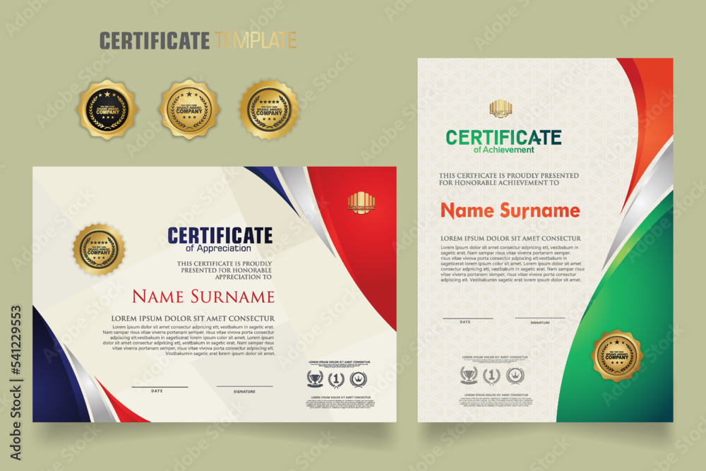 Modern certificate template with beautiful combination color on waving ...