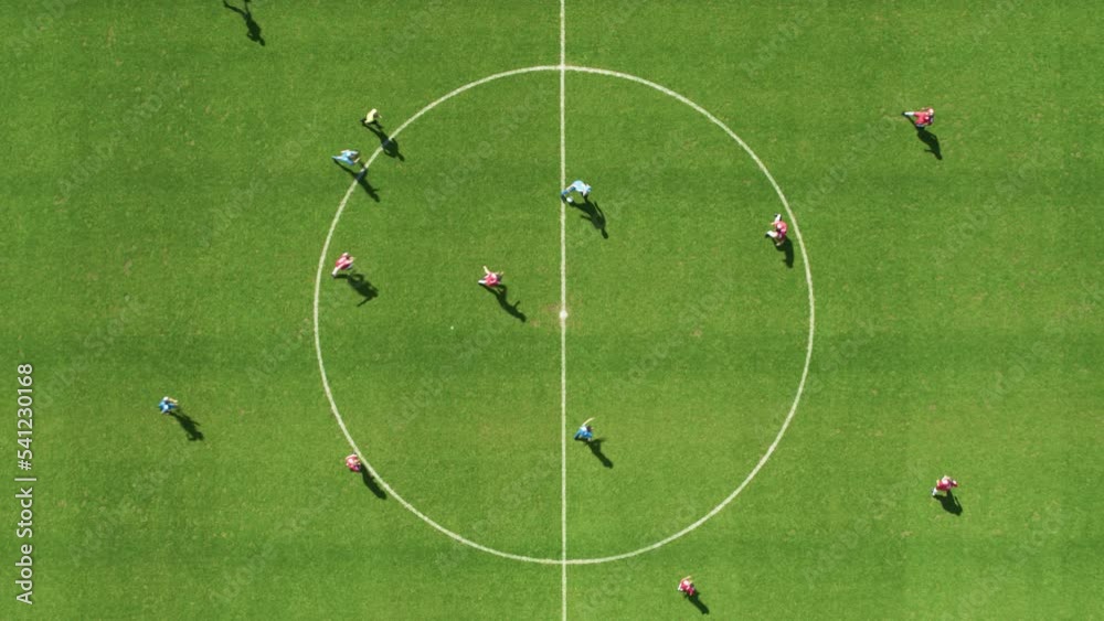 Aerial Top Down View of Soccer Football Field and Two Professional ...