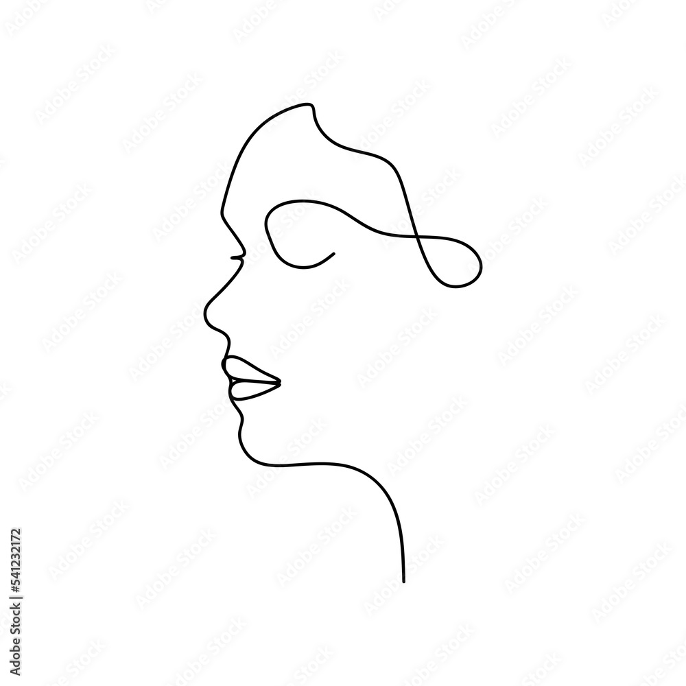 One line drawing woman head. Beautiful line art girl head on white ...