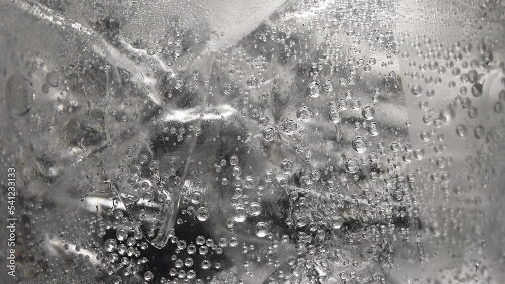 Soda with ice and bubbles. Sparkling cold soft drink, carbonated liquid ...