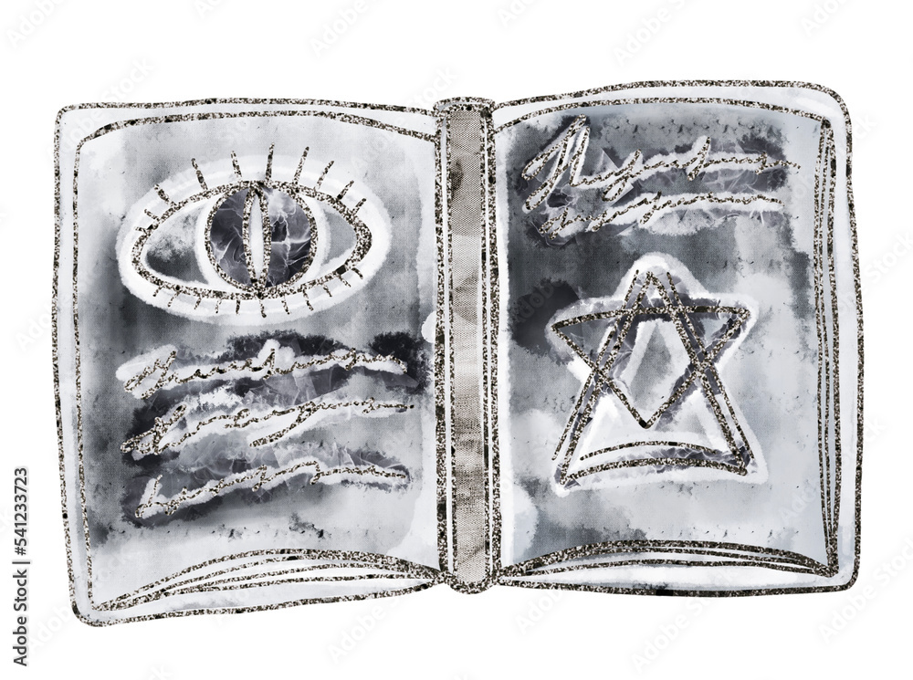 Magic book - magic signs recipe book, watercolor marble black and white ...