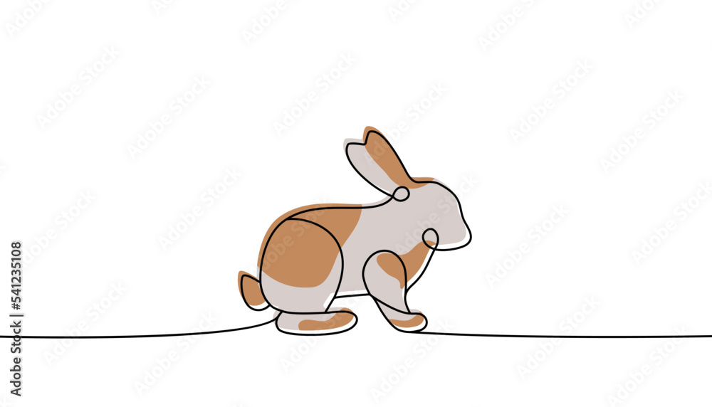 Rabbit one line colored continuous drawing. Bunny symbol. Farm animal ...