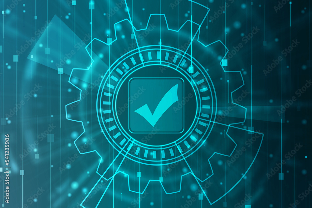 Check Mark on Abstract Blue Backgroud. Quality Control, Guarantee ...