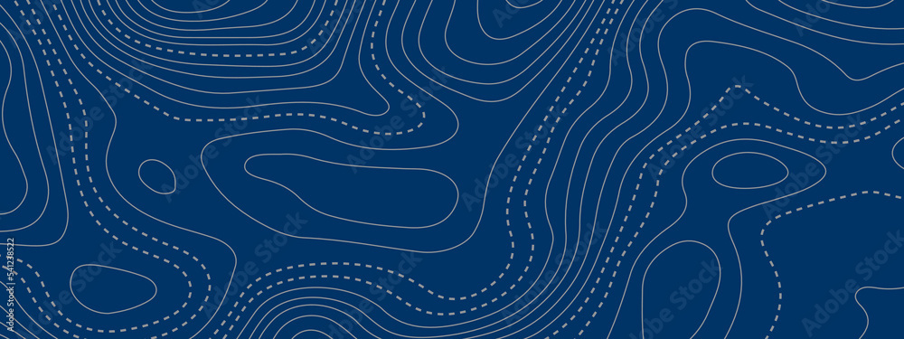 The stylized blue and white abstract topographic map with lines and ...
