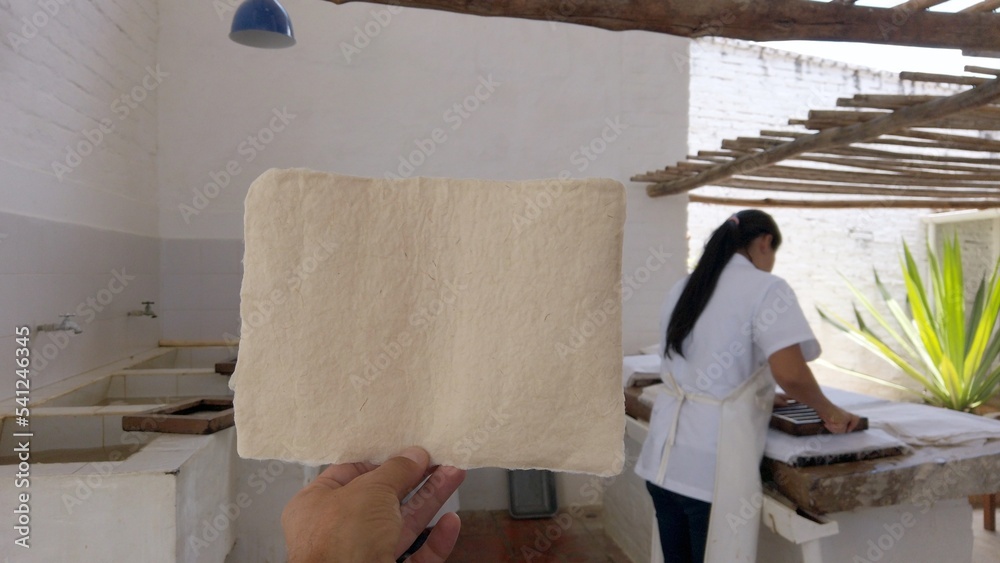 Colombia, Barichara - Paper factory workshop for homemade production of ...