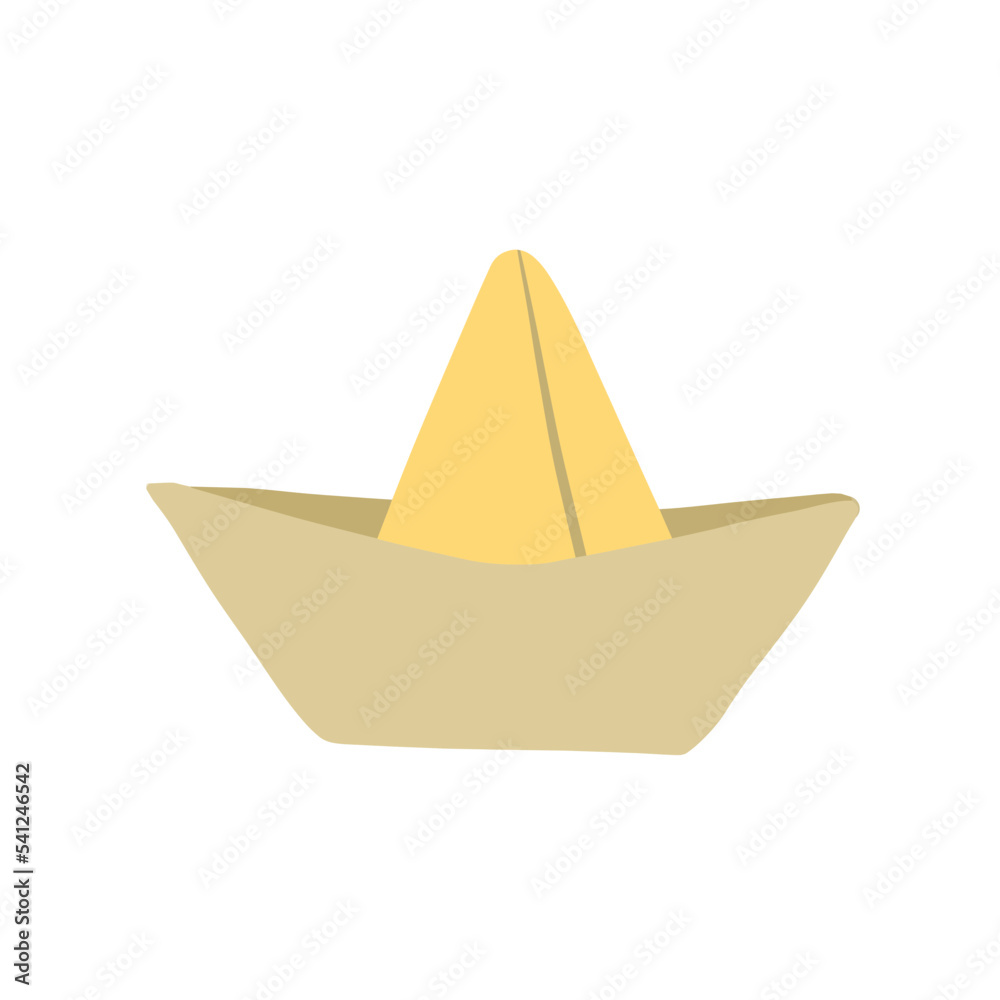 Paper boat. Children Origami toy and hobbies. Doodle cartoon ...