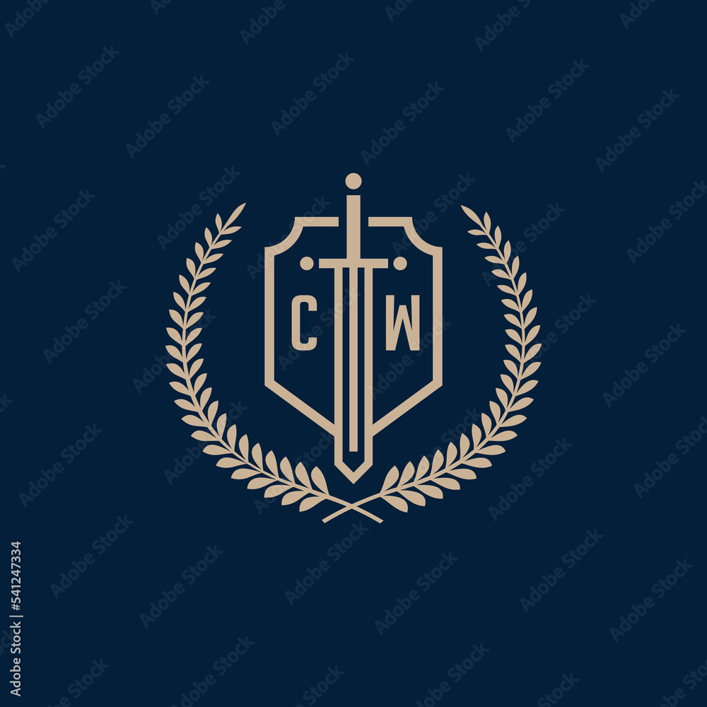 Initial CW elegant sword and shield icon vector template Stock Vector ...