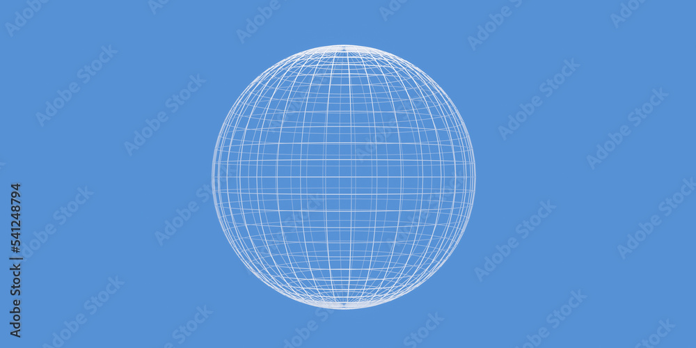 White 3D wireframe globe or sphere on blue background, visualization of ...