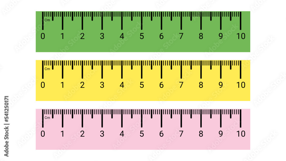 Set of measuring rulers scale. Realistic design of colorful tool ...