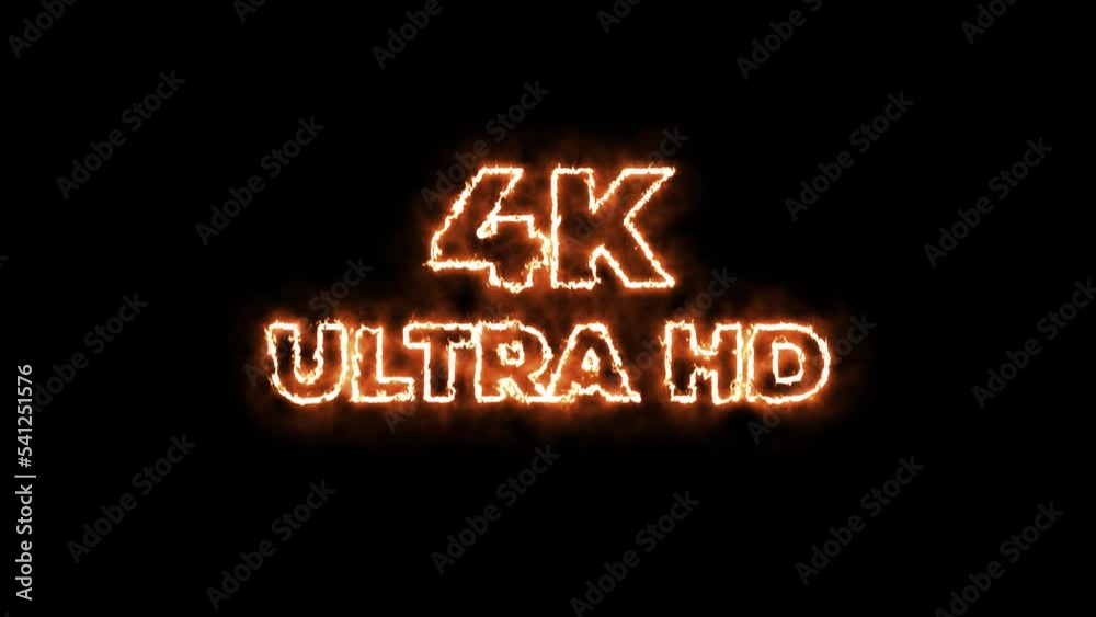 4K ultra HD fire text concept animation. isolated on black background ...