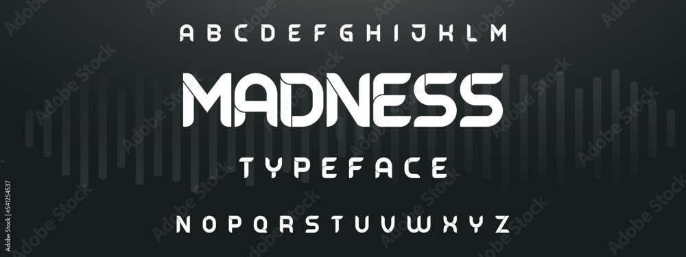 MADNESS Sports minimal tech font letter set. Luxury vector typeface for ...