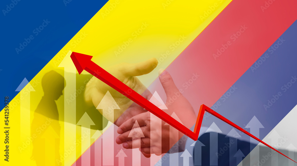 flags of the Russian Federation and Ukraine, Stock market exchange Foss ...
