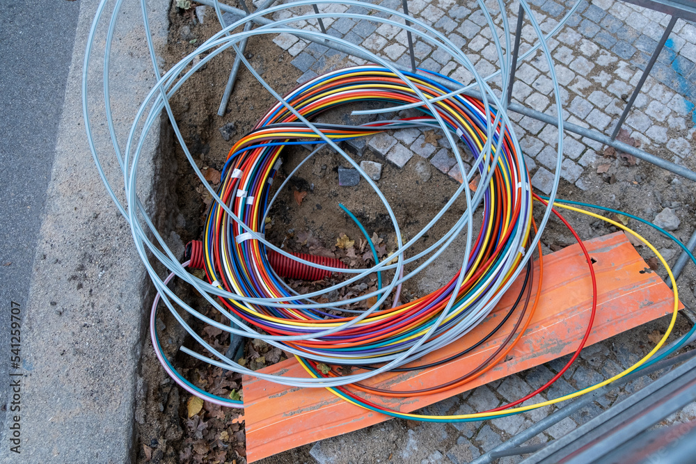 Connecting fiber optic internet connection network cables. Upgrade ...
