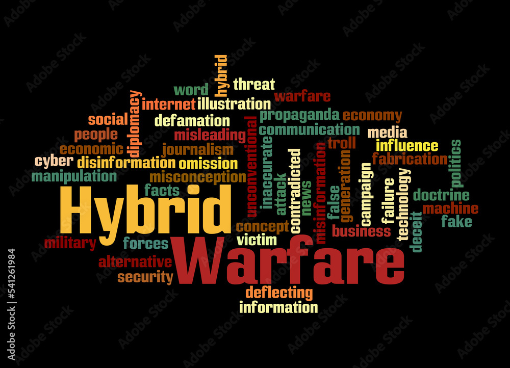Word Cloud with HYBRID WARFARE concept, isolated on a black background ...