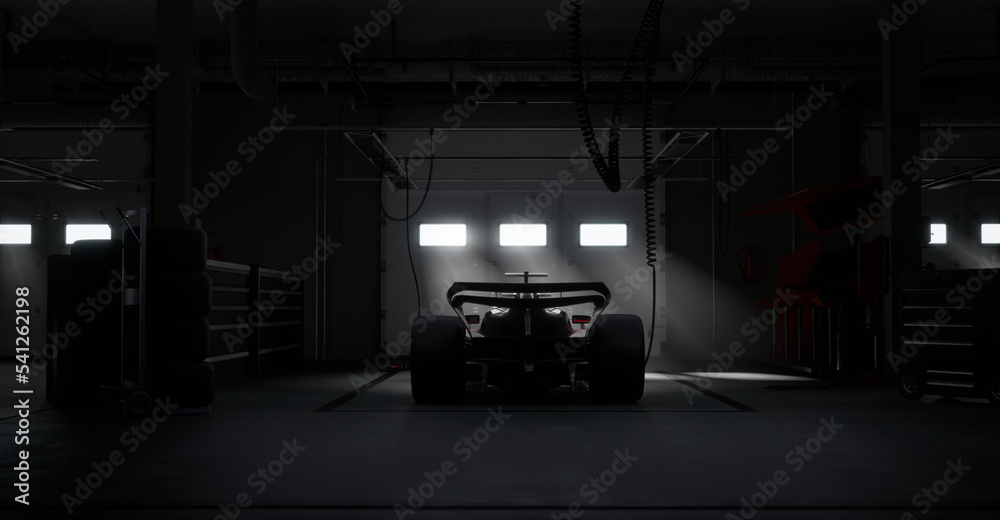 Back view silhouette of a modern generic sports racing car standing in ...