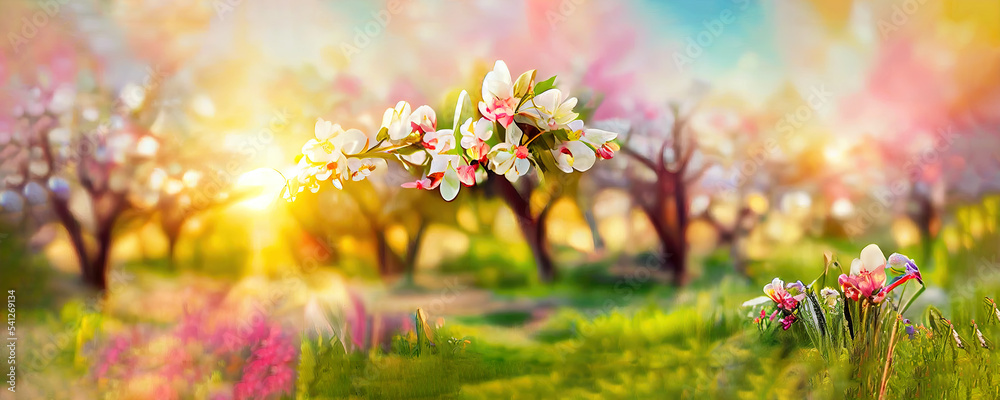 Abstract springtime panorama header with cherry blossom tree Stock ...