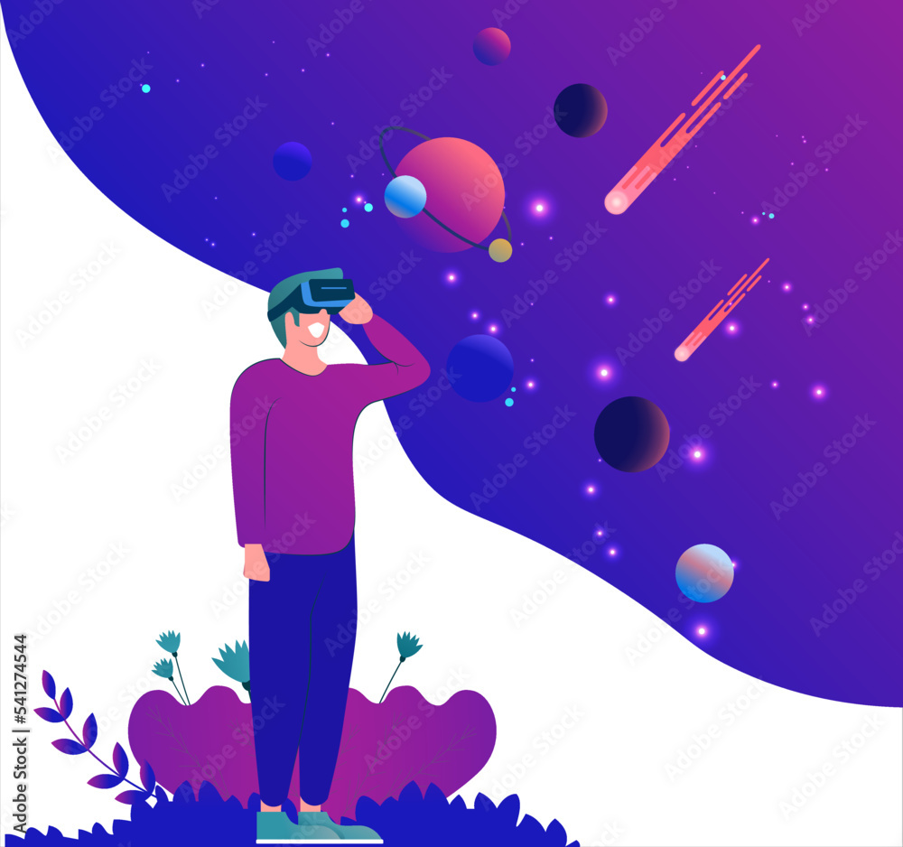 VR experience characters Illustration for website banner, presentation ...