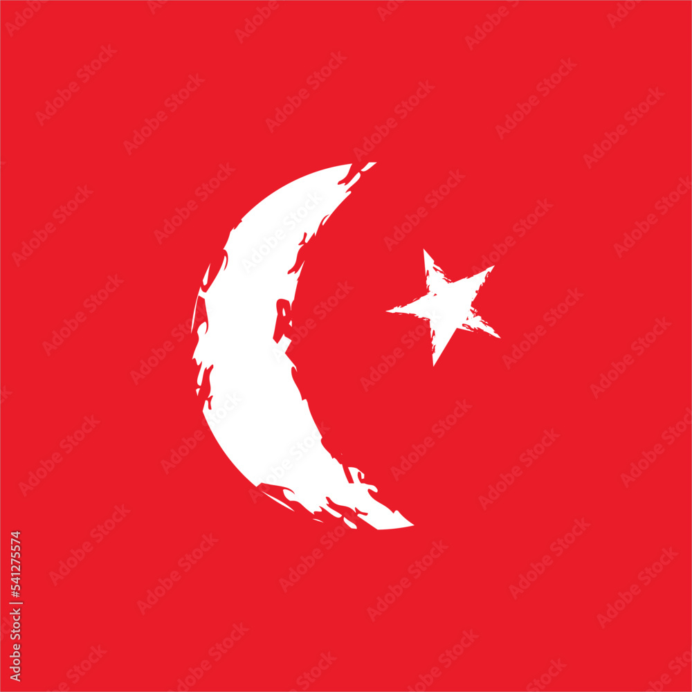 Grunge crescent moon and star vector logo design. Turkish flag symbol ...