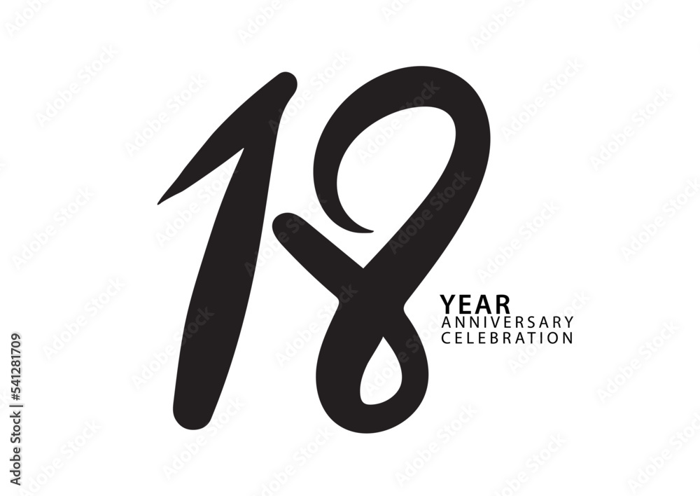 18 year anniversary celebration black color logotype vector, 18 number ...