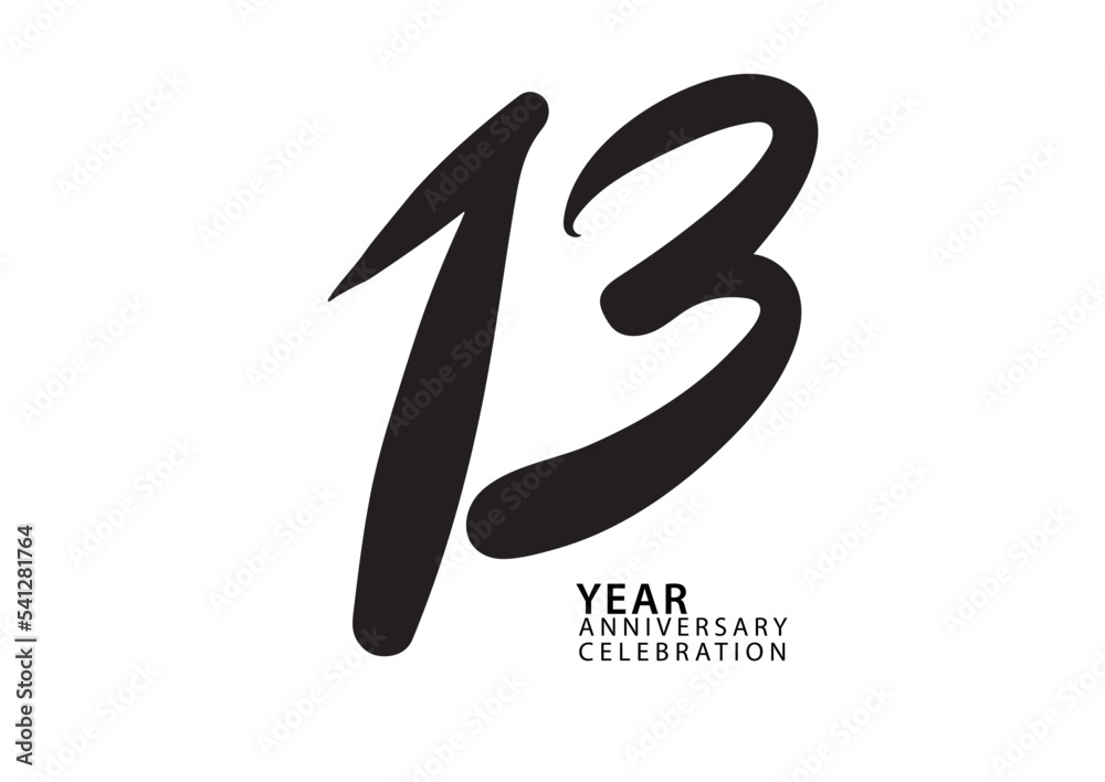 13 year anniversary celebration black color logotype vector, 13 number ...
