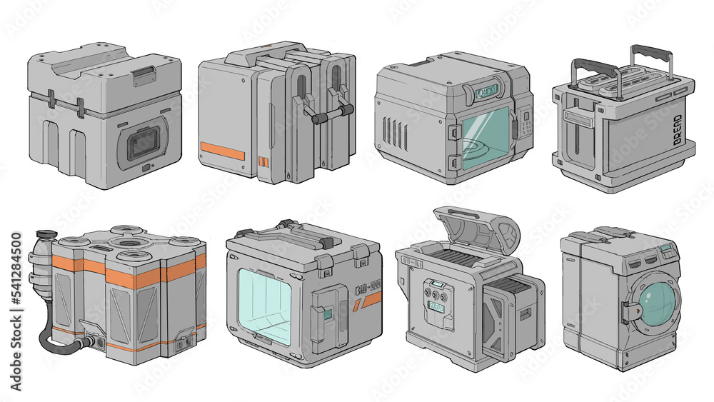 An illustration set of new scifi technology cube items with innovation ...