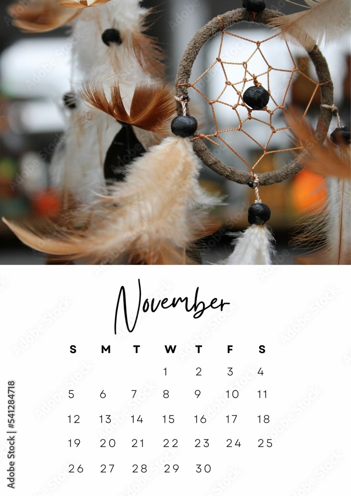 Wall mural The month of November in the 2023 calendar with a winter ...