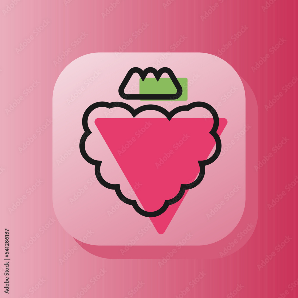 Square button raspberry fruit outline icon, pink berry. Flat symbol sign vector illustration ...